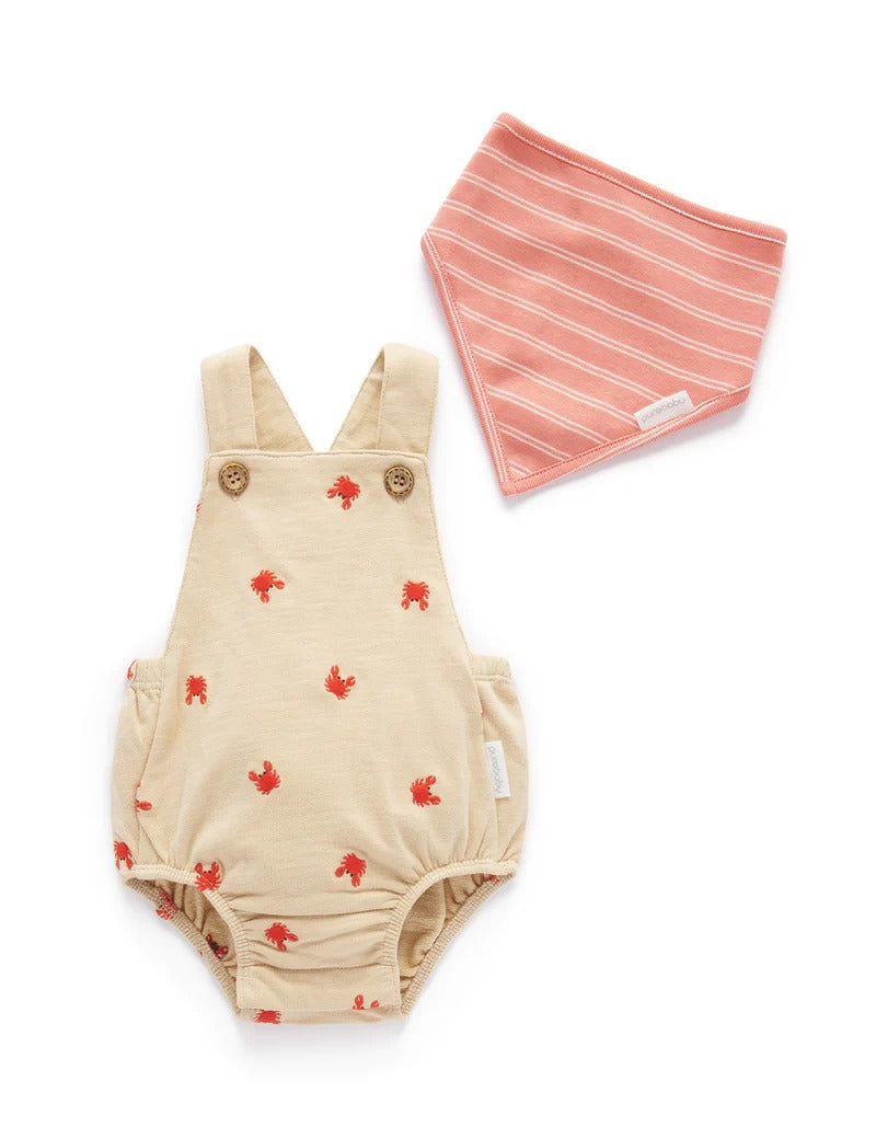 Crab Short Baby Overall | Purebaby Cotton Overall Set — the baby closet