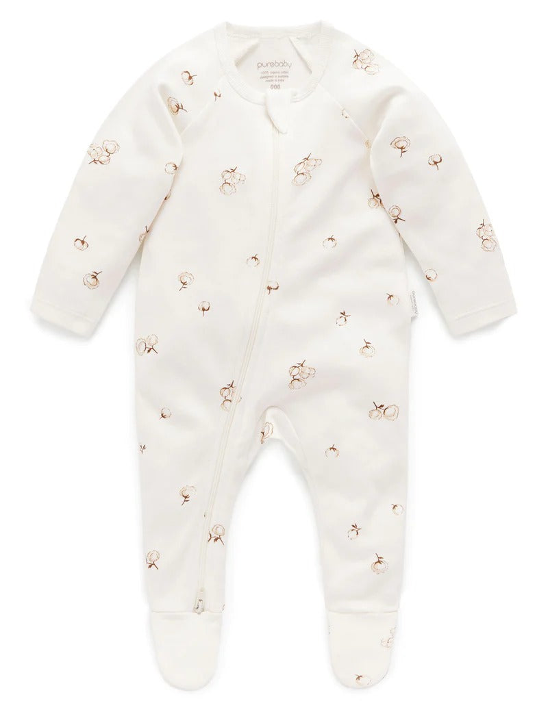 Long Sleeve Footed Growsuit | Purebaby Cotton Onesie — the baby closet